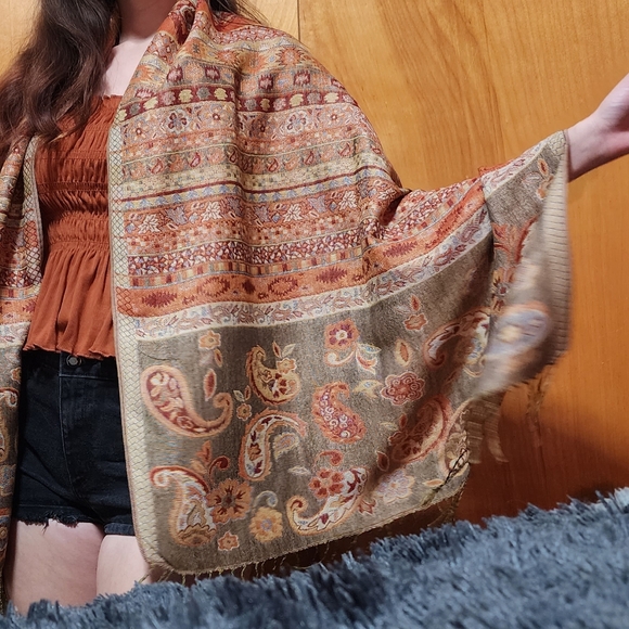 Accessories | Orange Gold Striped Paisley Pashmina Scarf Pretty Big ...